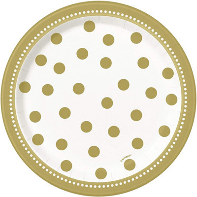 Unique Party Polka Dot Birthday Party Plates (Pack of 8) Gold/White ...