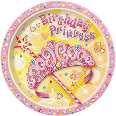 Unique Party Pretty Princess Party Plates (Pack of 8) Pink/Yellow (One ...