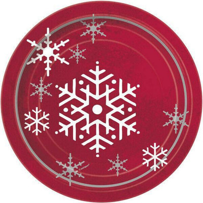 Unique Party Sparkle Christmas Party Plates (Pack Of 8) Red (One Size ...