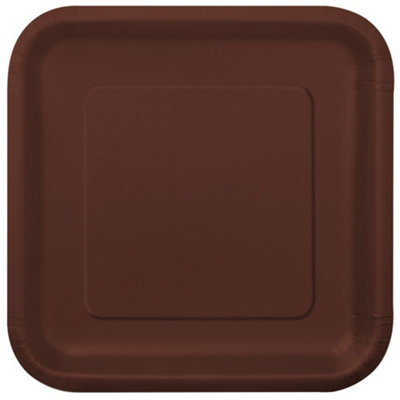 Unique Party Square Disposable Plates (Pack of 16) Brown (One Size ...
