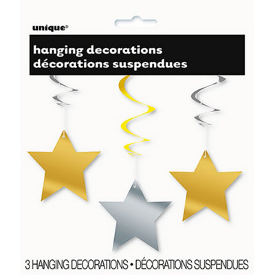 Unique Party Star Swirls Decorations (Pack Of 3) Gold/Silver (One Size)