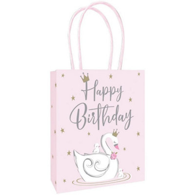 Unique Party Swan Princess Birthday Gift Bag (Pack of 3) Pink/White ...