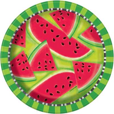 Unique Party Watermelon Summer Party Plates (Pack of 8) Green/Red (One ...