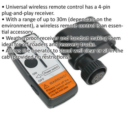 Universal 4 Pin Wireless Winch Remote Control with Weatherproof Receiver
