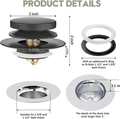 Universal bath plug, pop-up bath drain, replaceable lift-and-turn mechanism