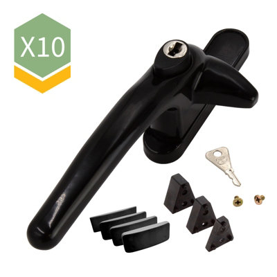 Universal Cockspur Window Handle Kit (10 Pack) - Left, Black/Black