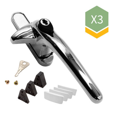 Universal Cockspur Window Handle Kit (3 Pack) - Right, Polished Chrome/White | DIY at B&Q