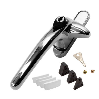 Universal Cockspur Window Handle Kit - Left, Polished Chrome/White | DIY at B&Q