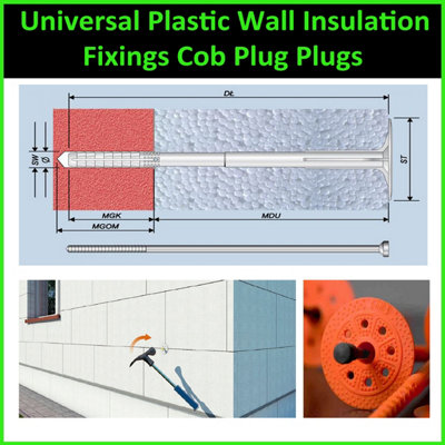 Universal Plastic Wall Insulation Fixings Cob Plug Plugs 10mm Length ...