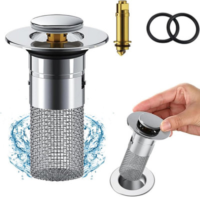 Universal Push-Type Sink Stopper, 34-40mm, with Hair Strainer, Anti ...