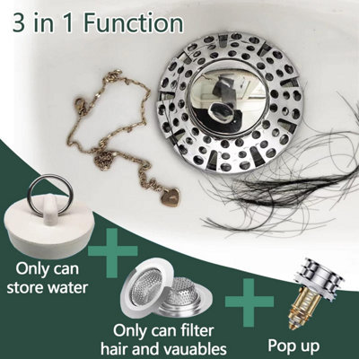 Universal Push-Type Sink Stopper, 34-40mm, with Hair Strainer, Anti ...
