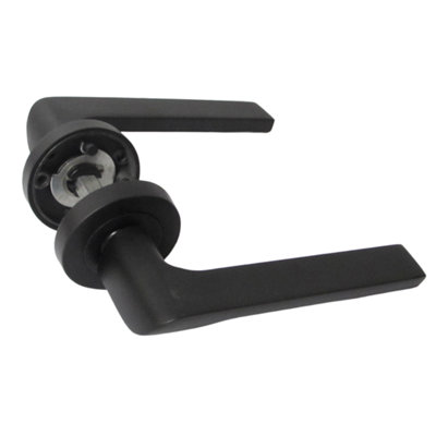 UNO-2 Door Handle Modern Matt Black Lever on Rose Internal Latch ...