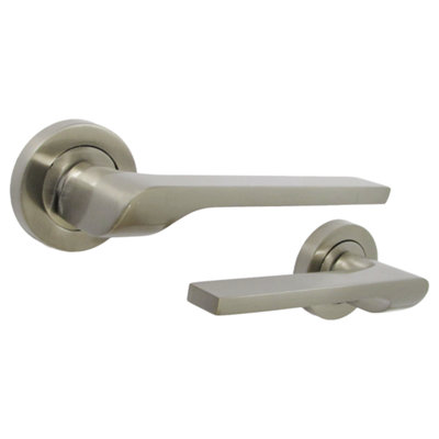 UNO-2 Door Handle Modern Satin Nickel Lever on Rose Internal Latch ...