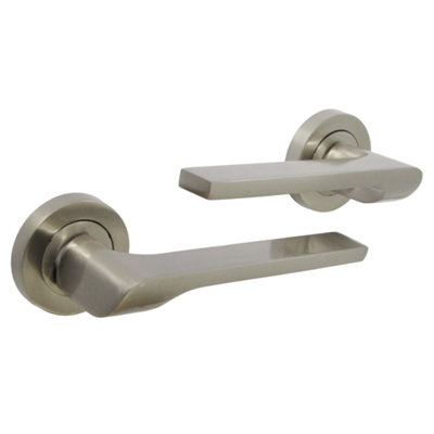 UNO-2 Door Handle Modern Satin Nickel Lever on Rose Internal Latch ...