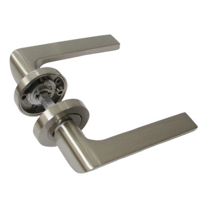 UNO-2 Door Handle Modern Satin Nickel Lever on Rose Internal Latch ...