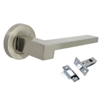 UNO-3 Door Handle Modern Satin Nickel Lever on Rose Internal Doors ...