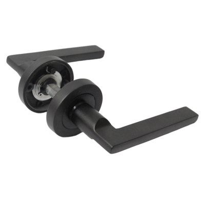 UNO Door Handle Modern Matt Black Lever on Rose Internal Internal ...