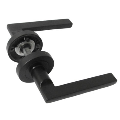 UNO Door Handle Modern Matt Black Lever on Rose Internal Internal ...