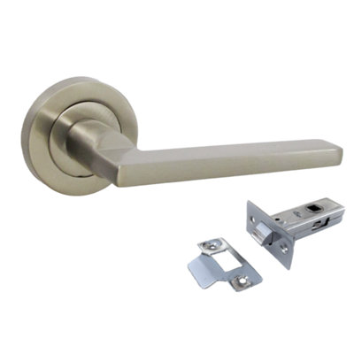 UNO Door Handle Modern Satin Nickel Lever on Rose Internal Doors ...