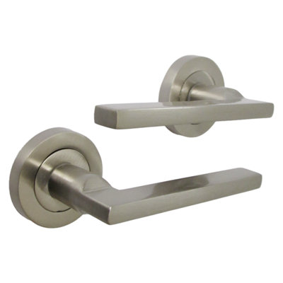 UNO Door Handle Modern Satin Nickel Lever on Rose Internal Doors ...