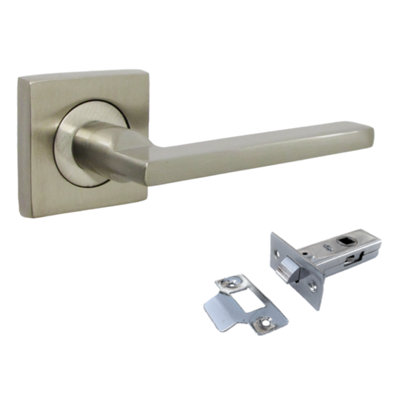 UNO Door Handle Satin Nickel Modern Lever on Square Rose Internal ...