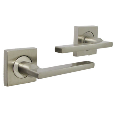 UNO Door Handle Satin Nickel Modern Lever on Square Rose Internal Latch ...