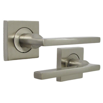 UNO Door Handle Satin Nickel Modern Lever on Square Rose Internal Latch ...