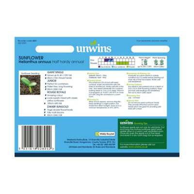 Unwin Flower Seeds Sunflower Allsorts Collection