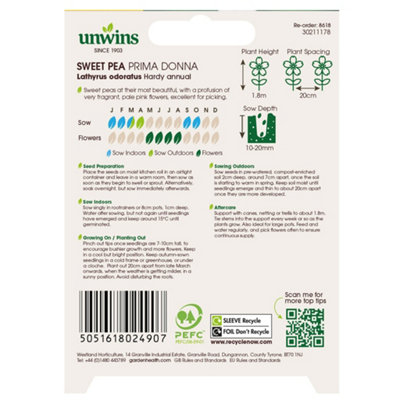 Unwin Flower Seeds Sweet Pea Prima Donna