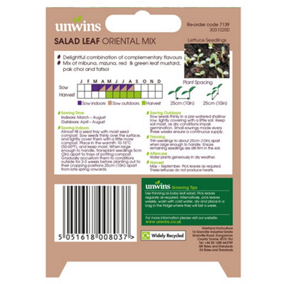 Unwins Vegetable Seeds Salad Leaf Oriental Mix