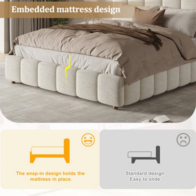 Upholstered Bed, Bouclé Double Hydraulic Bed with Padded Headboard ...