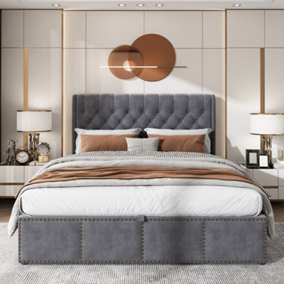 Upholstered Bed Double Bed 4ft6 135x190 cm Hydraulic Lever Storage Bed ...