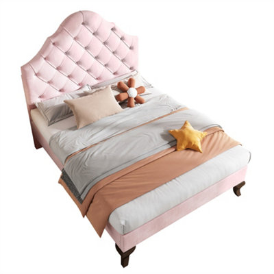 Upholstered Bed with Height-adjustable Headboard, Youth Bed, Single Bed ...
