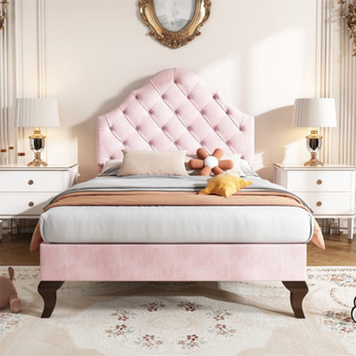 Upholstered Bed with Height adjustable Headboard Youth Bed Single Bed Wooden Slat Support Easy Assembly Velvet