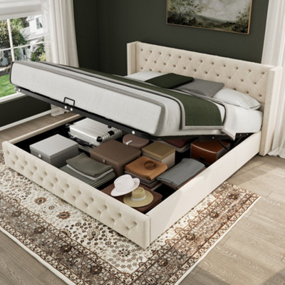 Upholstered Bed, with Hydraulic Lever, Functional Bed from Storage ...
