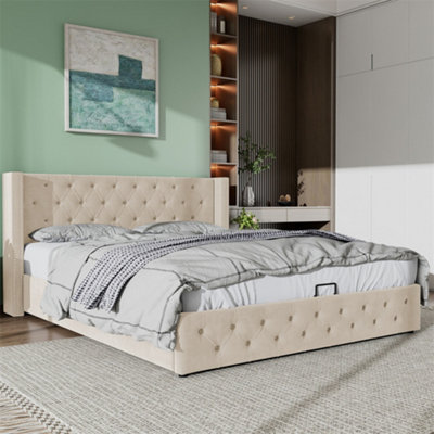 Upholstered Bed, with Hydraulic Lever, Functional Bed from Storage ...