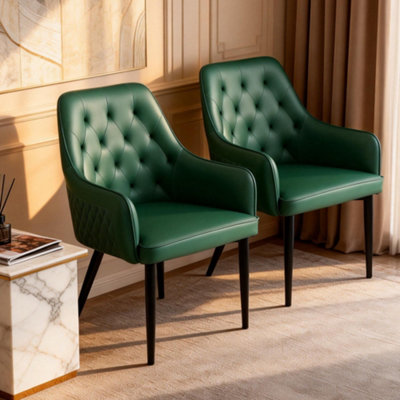 UPHOLSTERED DINING CHAIRS SET OF 2, PVC LEATHER-GREEN