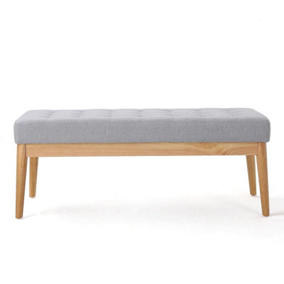 Upholstered Light Grey Oak Frame Bench Seat Padded Buttoned Furniture
