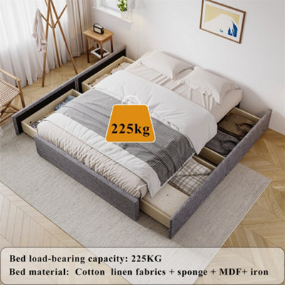 Upholstered Storage Bed ( 135x190cm), Double Bed with 4 Drawers, Iron ...