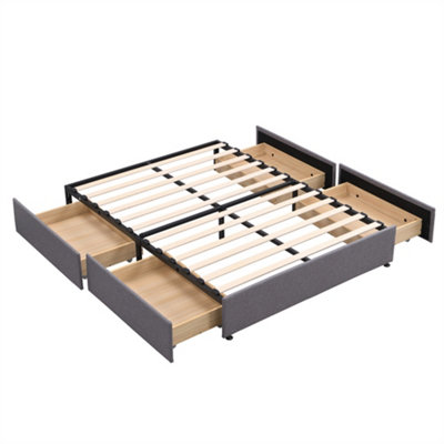 Upholstered Storage Bed ( 135x190cm), Double Bed with 4 Drawers, Iron ...