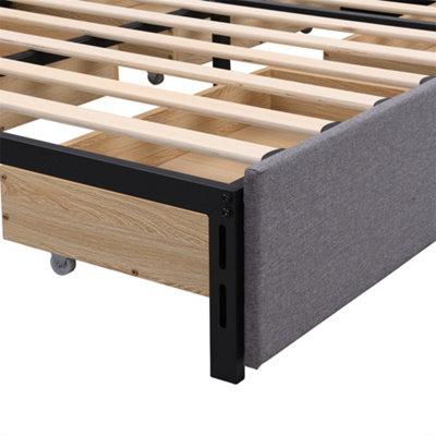 Upholstered Storage Bed ( 135x190cm), Double Bed with 4 Drawers, Iron ...