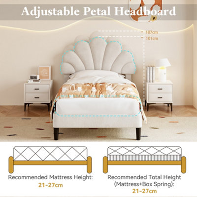 Upholstered Velvet Bed Frame with Adjustable Chic Petal Headboard Solid Wood Slat No Box Spring Needed
