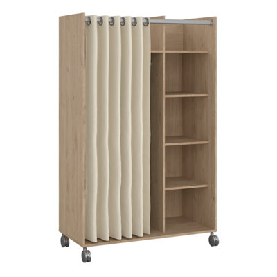 Uppsala Open Mobile Wardrobe Unit in Jackson Hickory Oak with a Beige ...