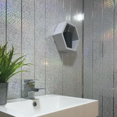 UPVC Cladding White Sparkle With Silver Strip 1.2m x 2 - 2.4M