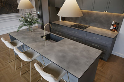 Urban Concrete 2000mm x 610mm x 12mm Compact Laminate Worktop Modern ...
