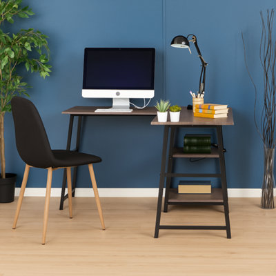 URBAN MEUBLE L-Shaped Desk with Shelves and Black Metal Frame