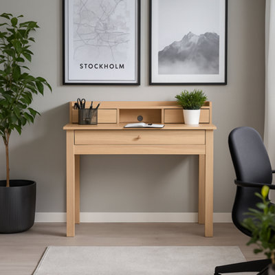 URBAN MEUBLE Light Wood Effect Desk with Drawers and Hutch