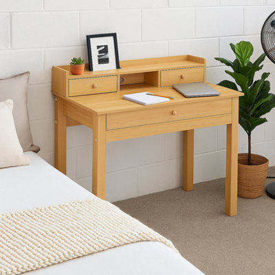 URBAN MEUBLE Light Wood Effect Desk with Drawers and Hutch