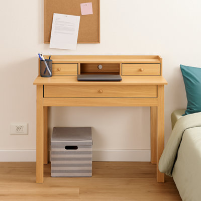 URBAN MEUBLE Light Wood Effect Desk with Drawers and Hutch