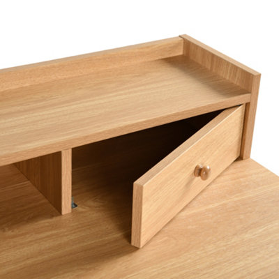 URBAN MEUBLE Light Wood Effect Desk with Drawers and Hutch